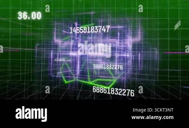 On data input, wireframe cluster rotating and labels refreshing while green polyline tracing ...