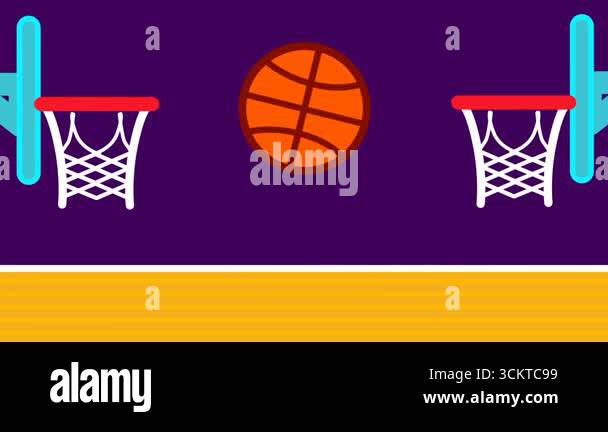 Two basketball hoops face each other with a ball in between, setting ...