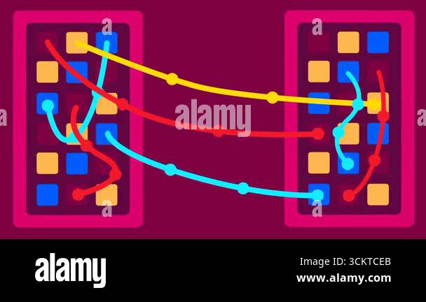 A colorful network wiring design representing connectivity, digital ...