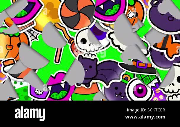 Halloween Transition. Screen fills with Horror and Scary Stickers and ...