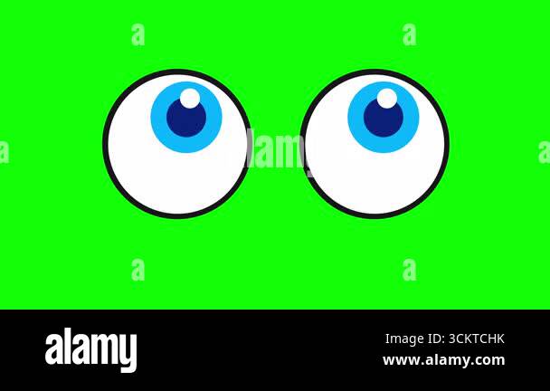 Cartoon big eyes looking around on green background animation. Isolated ...