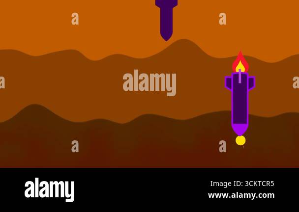 A rocket plunges into rugged terrain, dodging obstacles while ...