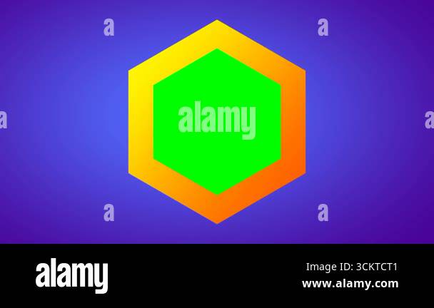 Bright hexagon with glowing orange border greenscreen, useful for ...
