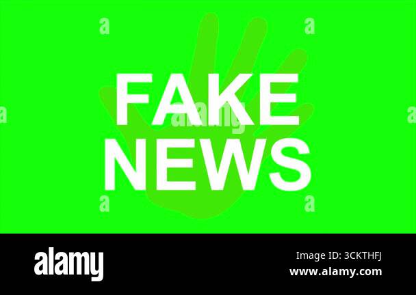 FAKE NEWS word message over a red hand symbol animation on green screen ...