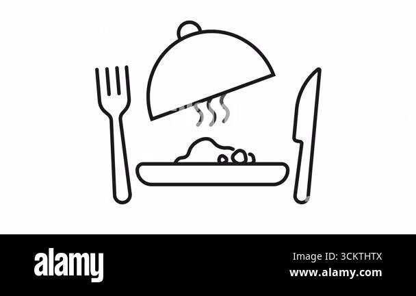 Animation of food cloche lifting to reveal a hot meal with steam ...