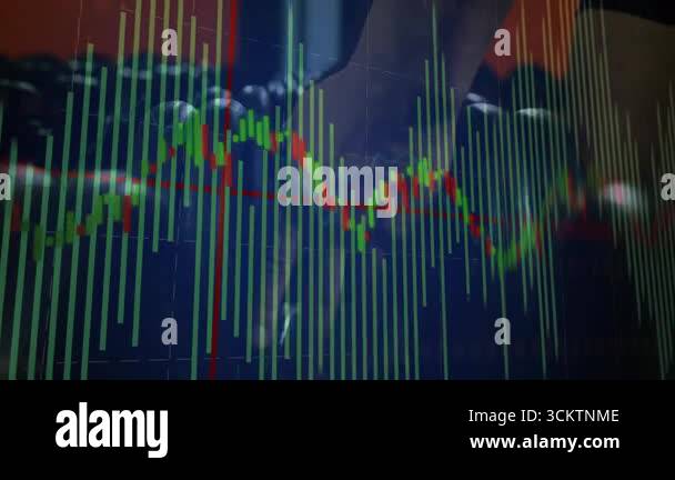 Live financial chart overlay filling screen, bars dipping then ...