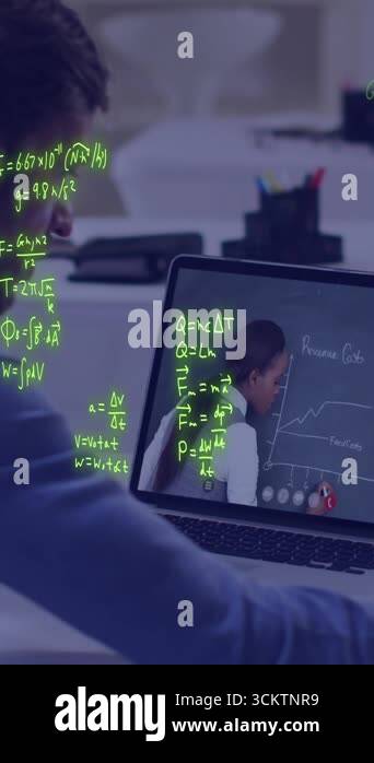 Animation of data processing over caucasian male student on laptop ...
