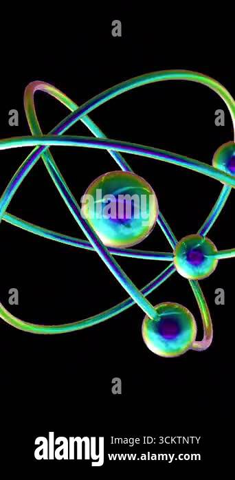 Animation of atom model spinning on black background. Global science ...
