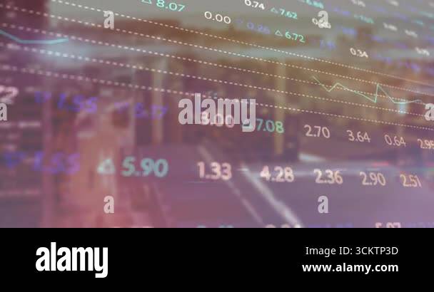 Opening with finance overlay updating data animating graph showing ...