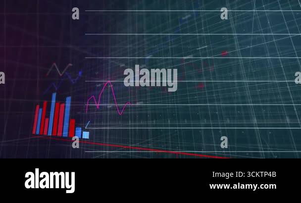 3D grid appearing, bars rising, lines fluctuating, arrow moving, code ...