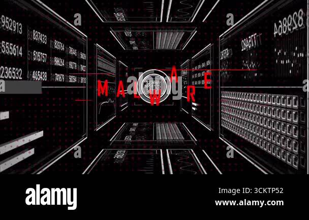 Camera dollying forward triggers malware text glitching on grey bar for threat alert ...