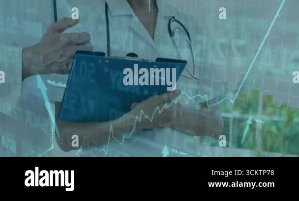 Medical overlay appearing as female doctor holding clipboard, colleague ...