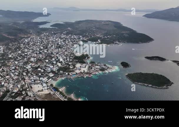 Aerial view of Ksamil in Albania at cloudy Weather. High quality 4k ...