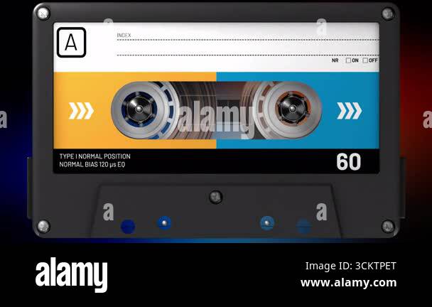 Looping footage of a black audio cassette with sticker and label - 3d ...