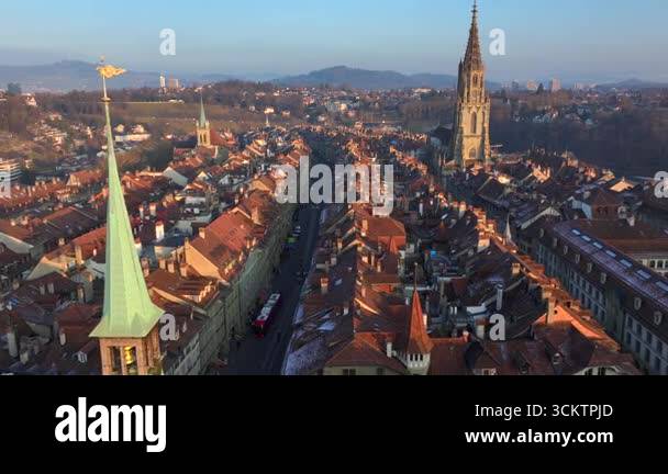 Bern, The Capital of Switzerland from above in Evening Sunset Light at ...