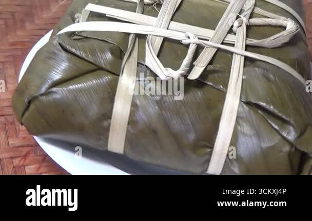 Traditional Chung cake on Tet holiday in Vietnam Stock Video Footage ...