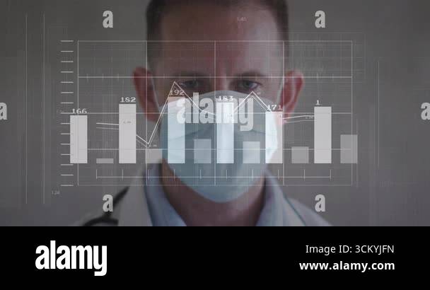 Doctor wearing stethoscope overlay fading in and animating bar line ...