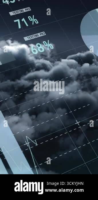 Animation of financial data processing over clouds. Global finance, business, connections ...