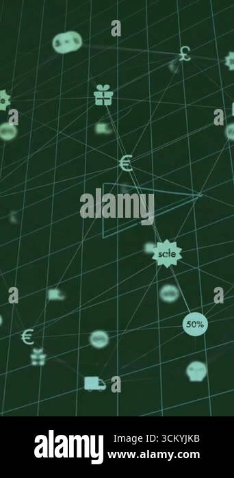 Animation of network of business icons over mathematical equations on ...