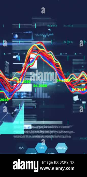 Animation of screens with statistical data processing against blue ...