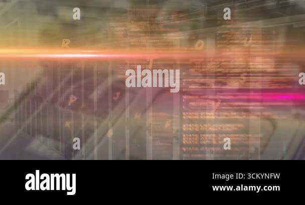 Animation of lens flares, letters and programming language moving over ...