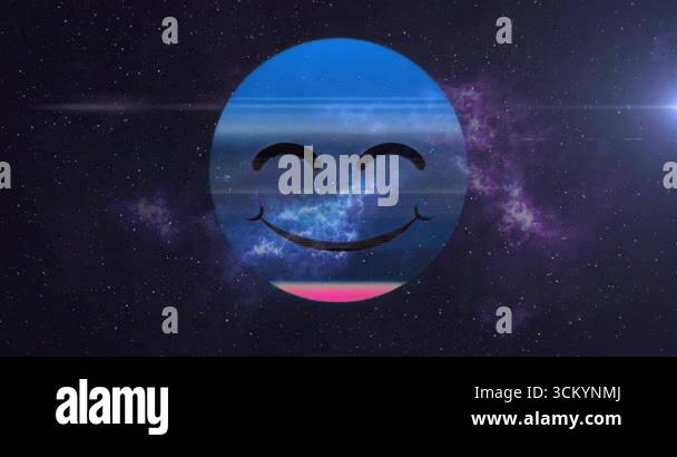 Glitch bars sliding across blue face, lens flare sweeping nebula, mouth ...