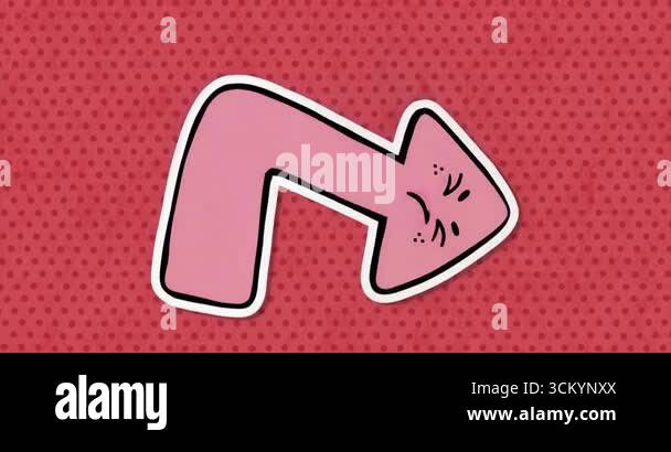 On playback pink L-shaped arrow on red-dotted background pulsing marks ...