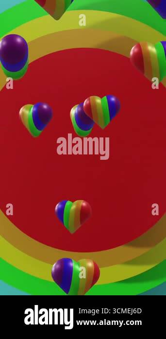Animation of rainbow hearts over rainbow background. Pride month, lgbtq ...