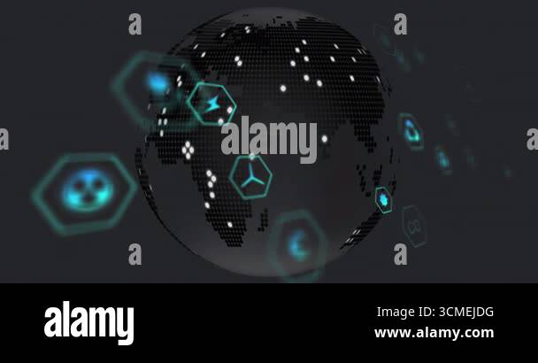3D globe initializing rotation on startup, icons orbiting and ...