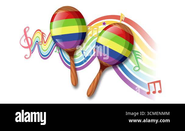 Colorful maracas animate with musical notes and rainbows, creating a ...