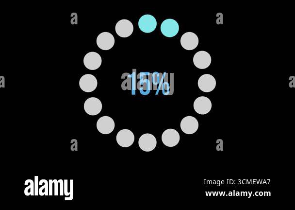Circular progress bars increment from 5% to 100% with smooth ...
