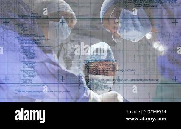 Surgeons adjusting masks under OR lights, code overlay shifting while ...