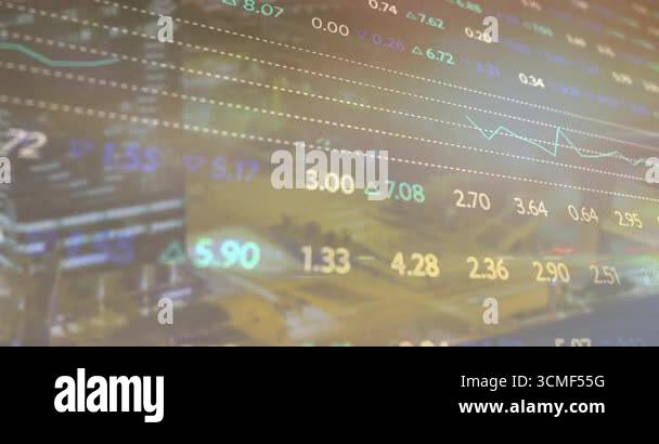 Translucent overlay appearing over cityscape numbers color-shifting and ...