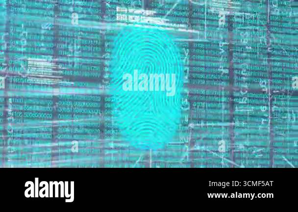 Upon code matrix appearing, digital fingerprint shifting colors scanning lines extracting ...