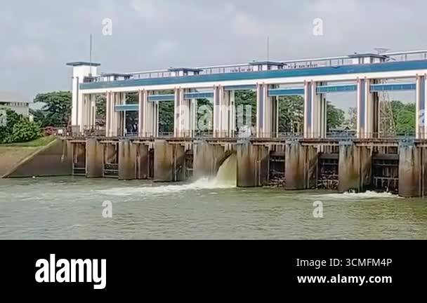 Modern water gate structure in Tangerang City, Indonesia with blue and ...