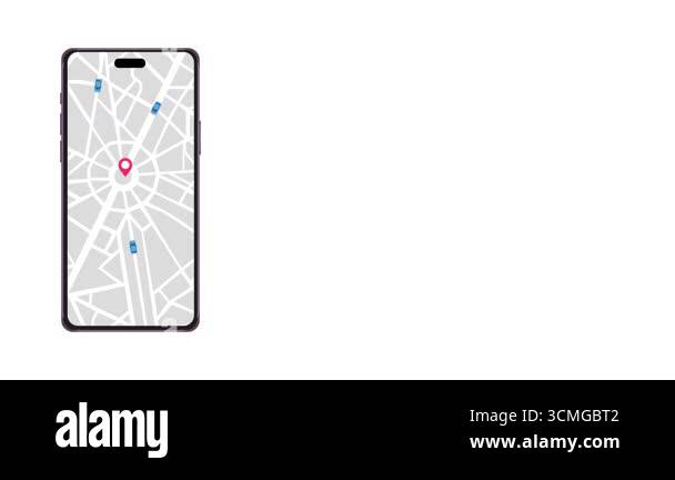 Smartphone screen displaying animated city map with pulsing red ...