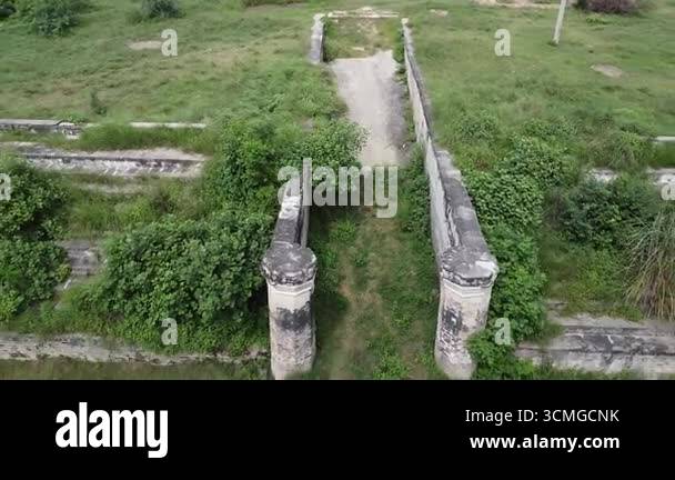 Drone Flying Over Queen Mango Pond with Prominent Columns Built in 15th ...
