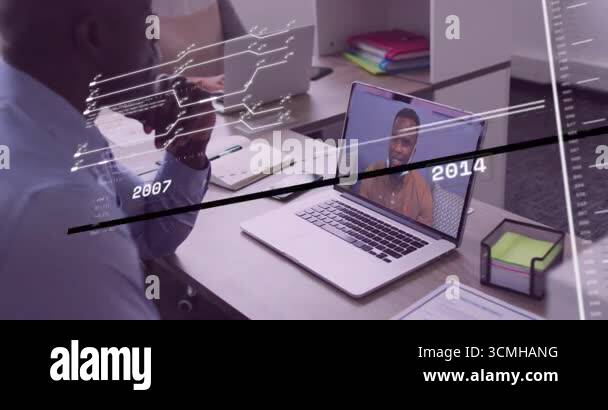Junior professional leading virtual call in office, animating business ...