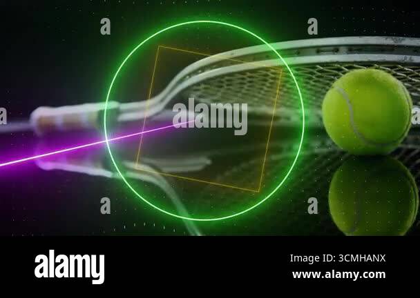 Animation of colourful circle, triangle and square scanning tennis ball ...