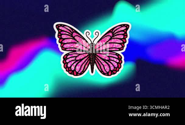On start neon shapes appearing behind static pink butterfly and ...
