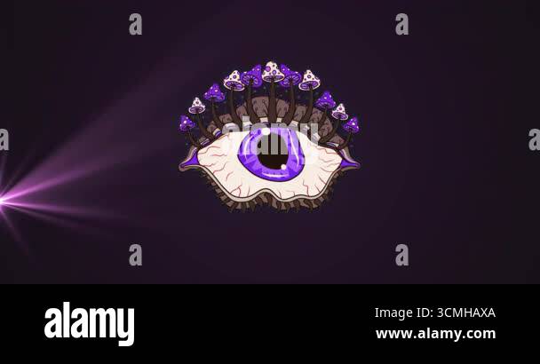 purple beam activating eye pulsing, lids closing, reopening ...