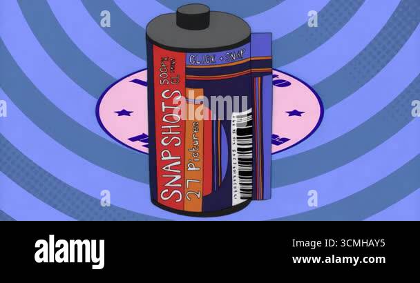 Frame one film canister starting vertical rotation revealing side label ...