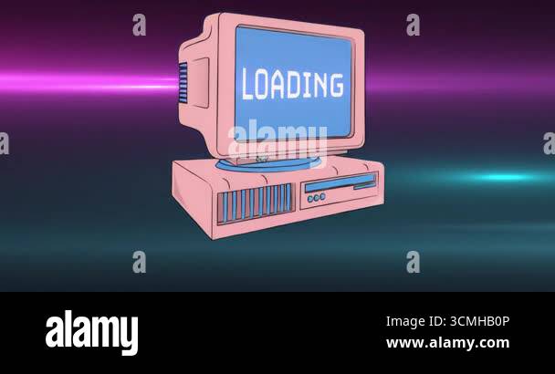 Looping load sequence driving pastel pink PC showing LOADING text ...