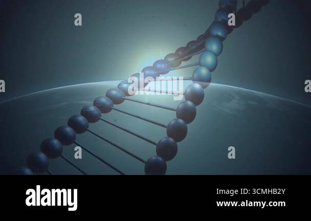 Light source emerging behind DNA helix lighting spheres as camera ...