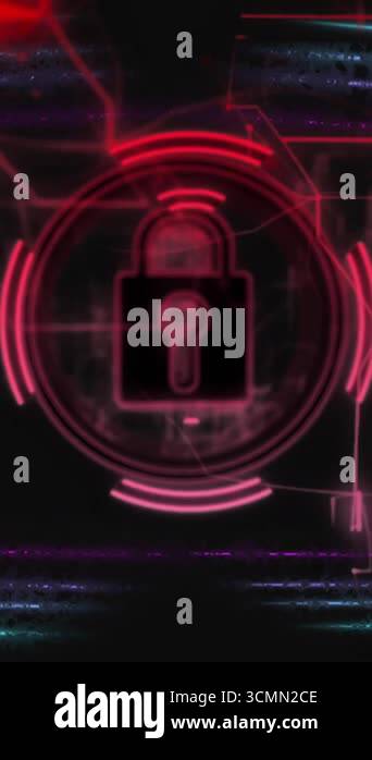 Glowing padlock icon and digital lines, data security animation over ...