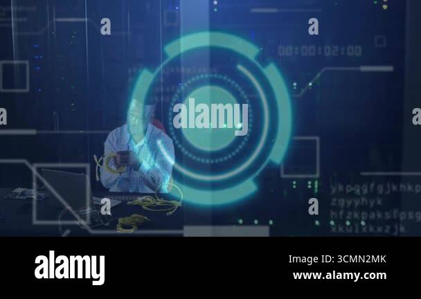 Technician plugging yellow cable in data center starting network tests ...