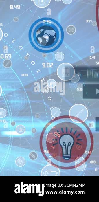 Speech bubbles with increasing numbers and digital icons against spot ...