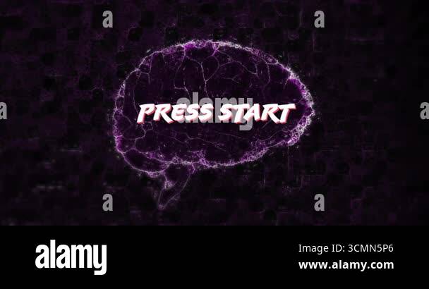 PRESS START text sliding into view triggers purple brain outline ...