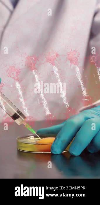 Animation of dna strand rotating over midsection of scientist testing ...