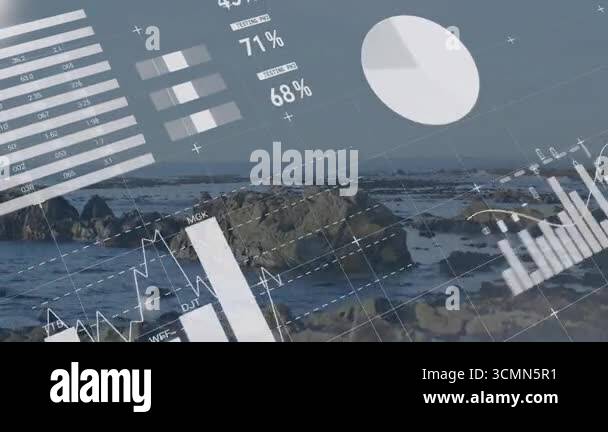 After camera lock HUD overlay animating data gauges charts and graphs ...